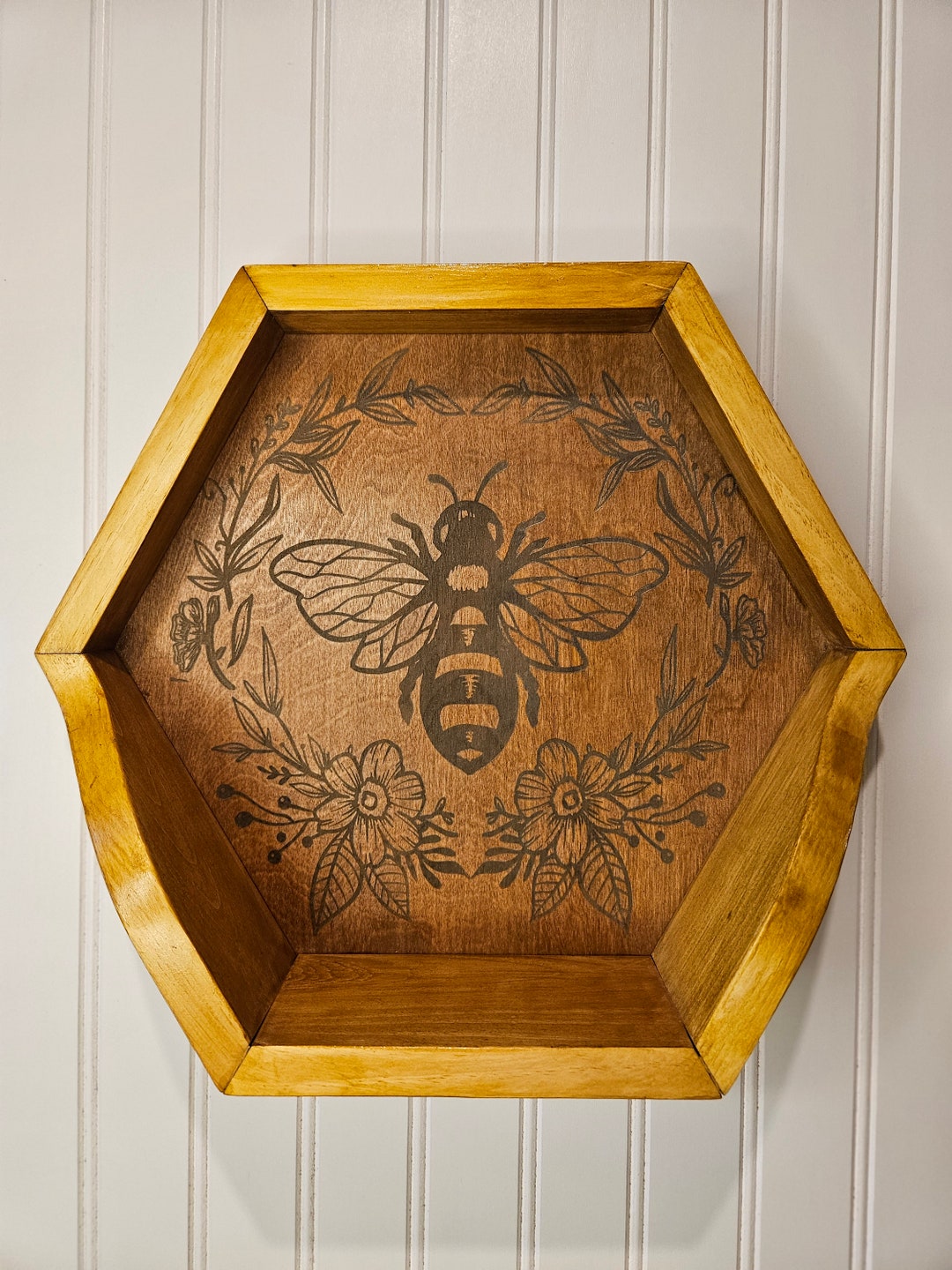 Bee Shelf Hexagon, Solid Wood Bee Shelf, Hexagon Shelf With Bee Art - Etsy