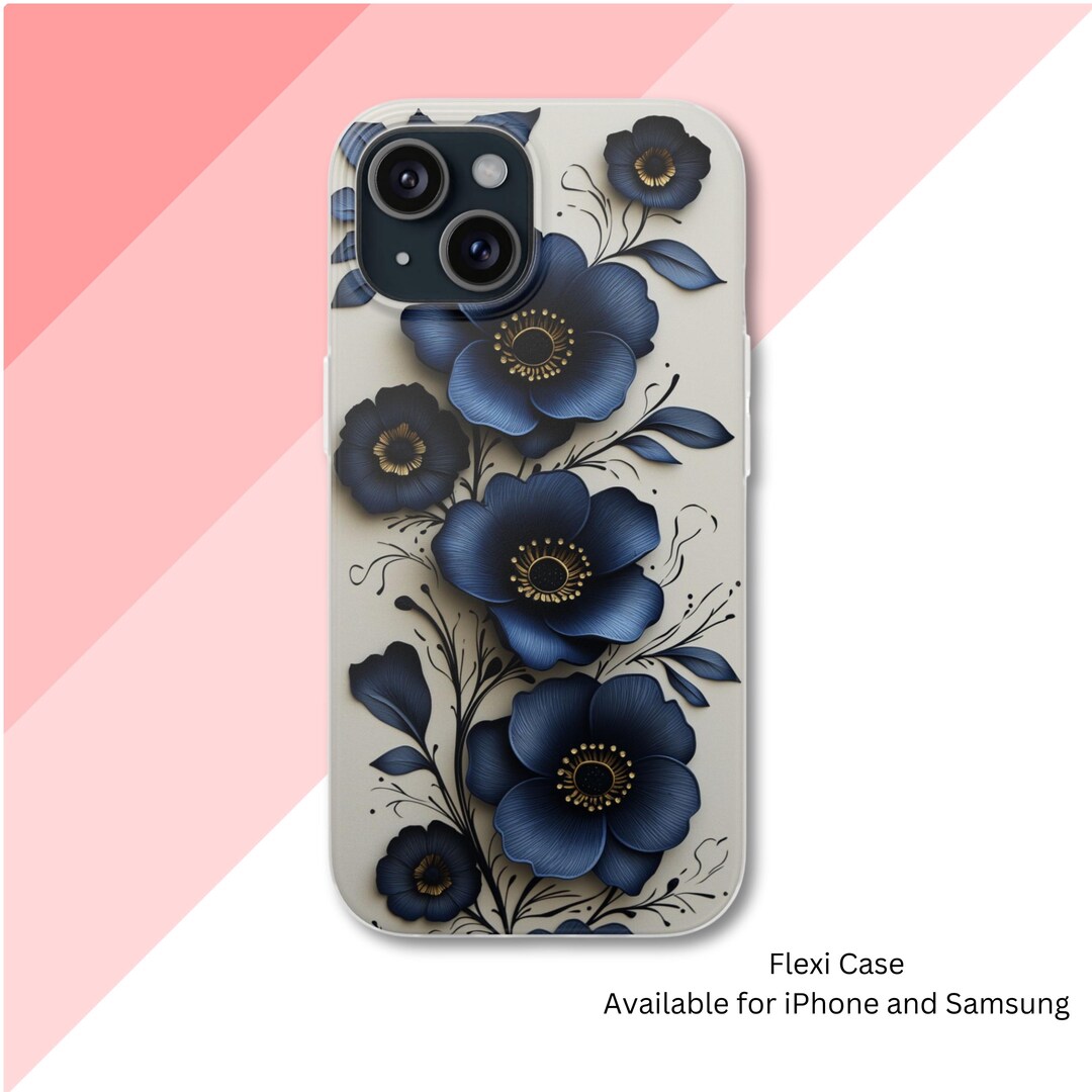 Elegant Blue Flowers 3D Texture Aesthetic Flexible Phone Case for ...
