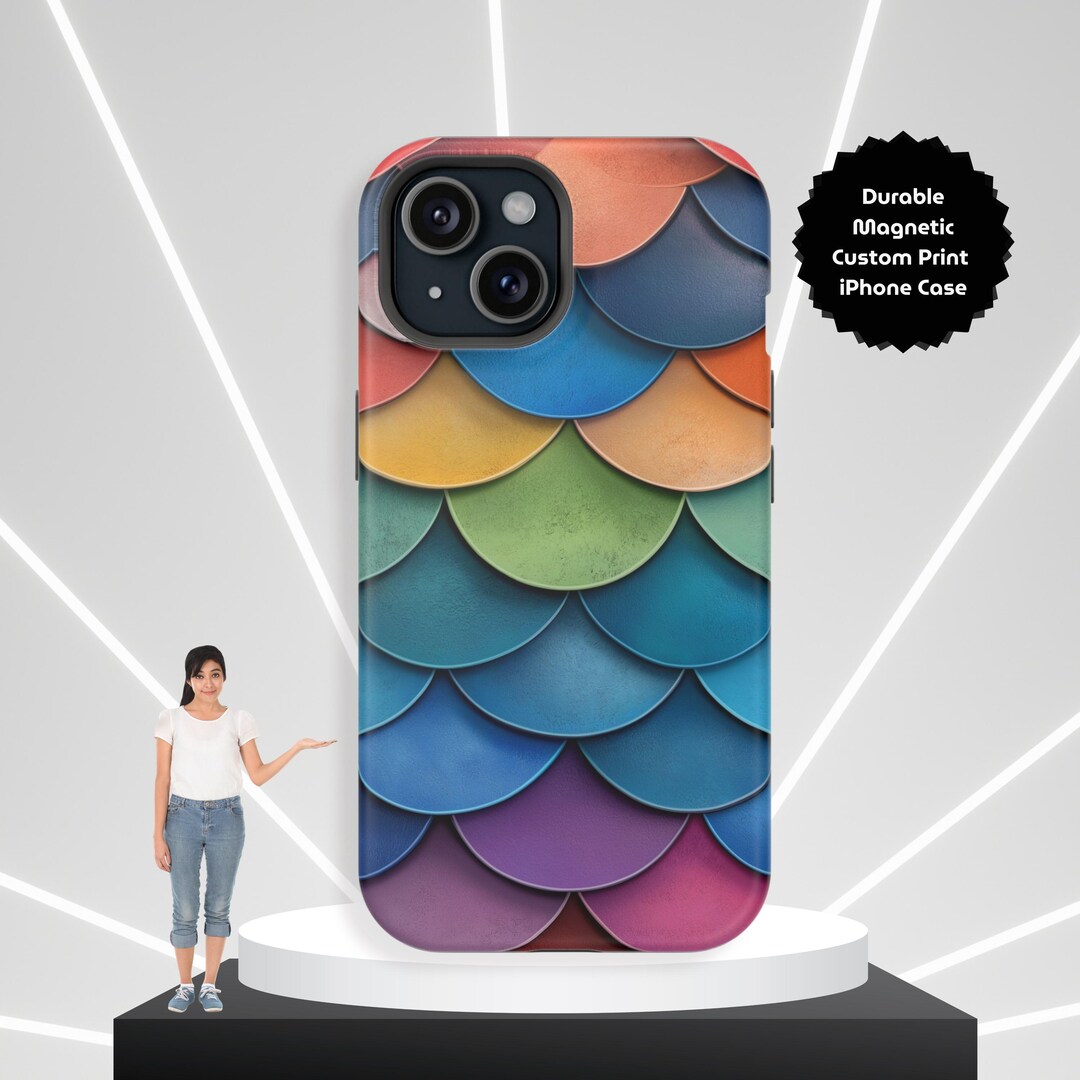 Cute Rainbow Fish Scales Magnetic iPhone Case Colorful Abstract Mermaid ...