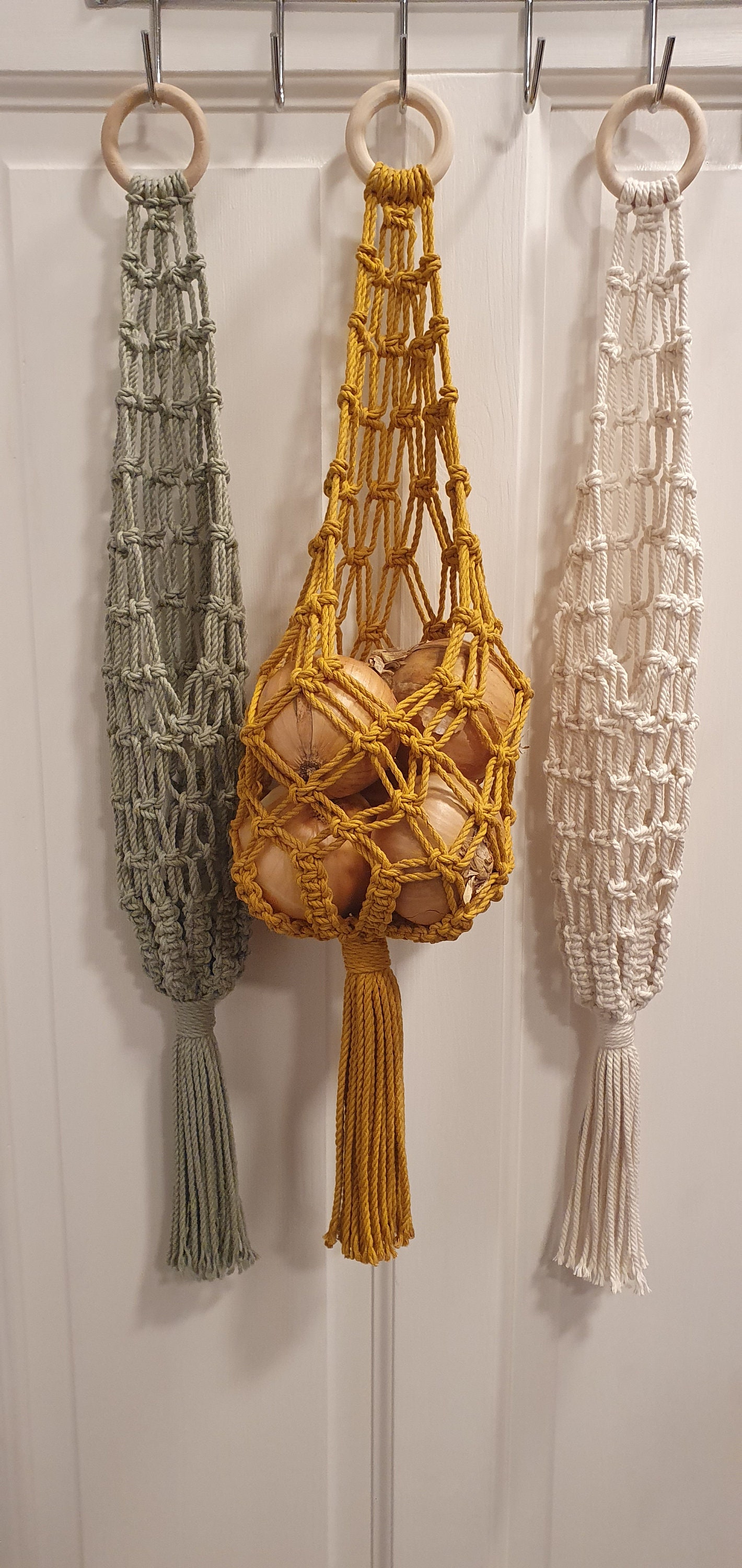 Macrame Hanging Fruit Basket, Vegetable Fruit Hanger, Kitchen Storage ...