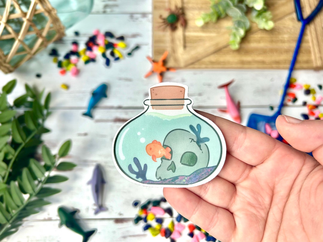 Goldfish Pirate Skull Fish Bowl Coral Ocean Jar Cute Adventure ...