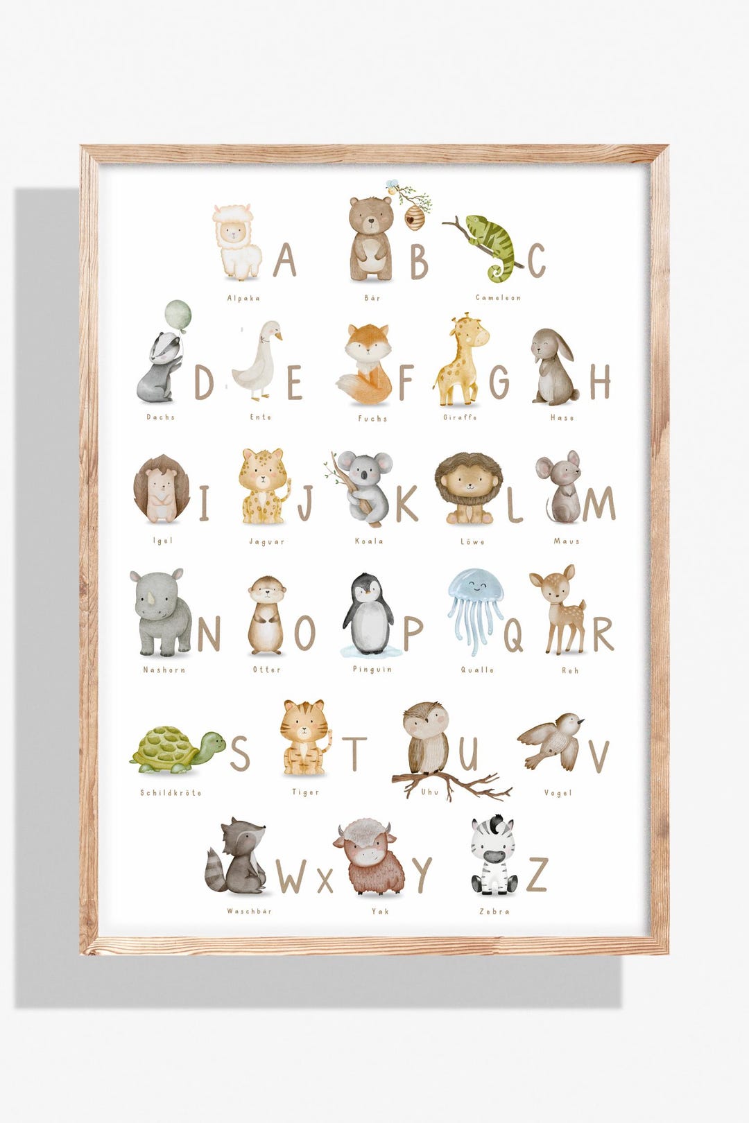 ABC Animal Poster for Children's Room | Hand-drawn & Watercolor ...
