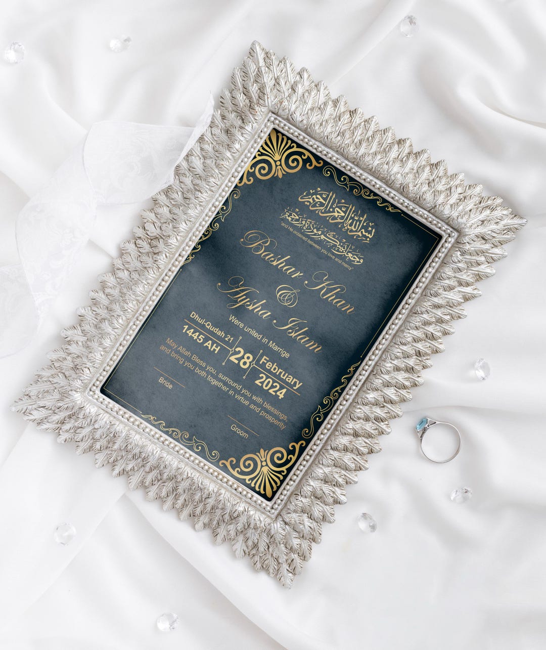 Bride and Groom Card, Nikah Nama Newlywed, Quran Verse, Gold Foil ...