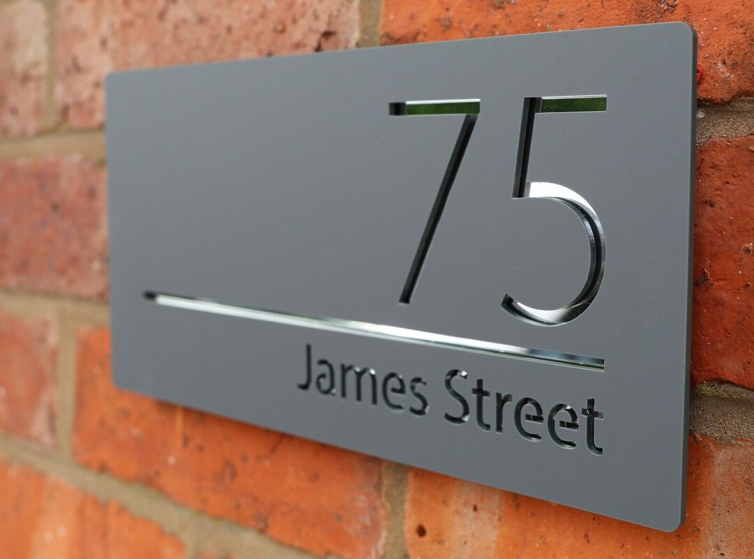 Laser Cut Anthracite Grey & Silver Mirror House Sign Door Number Plaque ...