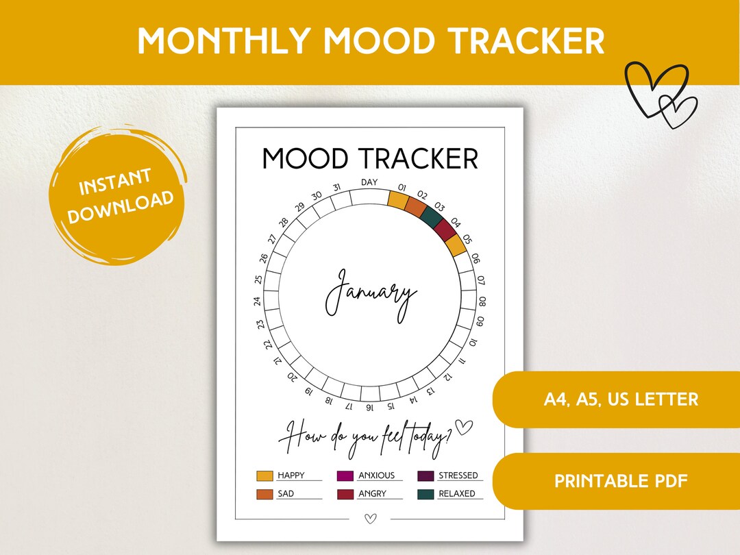 Monthly Mood Tracker Printable Circular Mood Chart Daily Mental Health ...