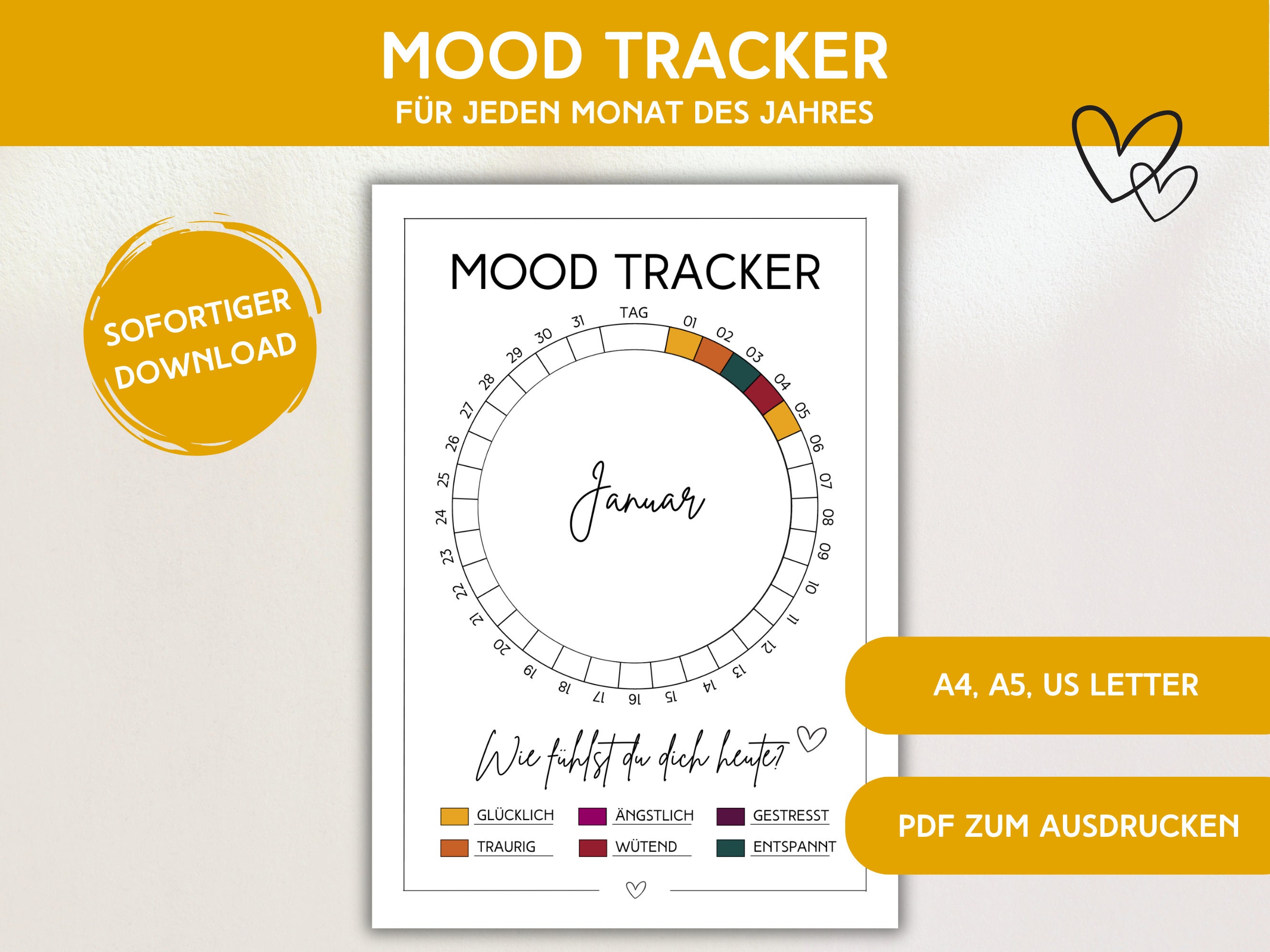 Monthly Mood Tracker Printable Circular Mood Chart Daily Mental Health ...