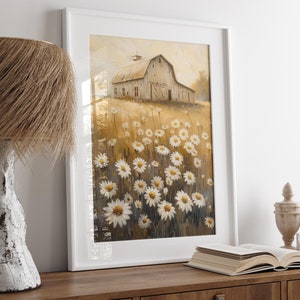 Farmhouse Spring Barn Wall Art, Old Barn Wall Art, Daisy Flowers ...