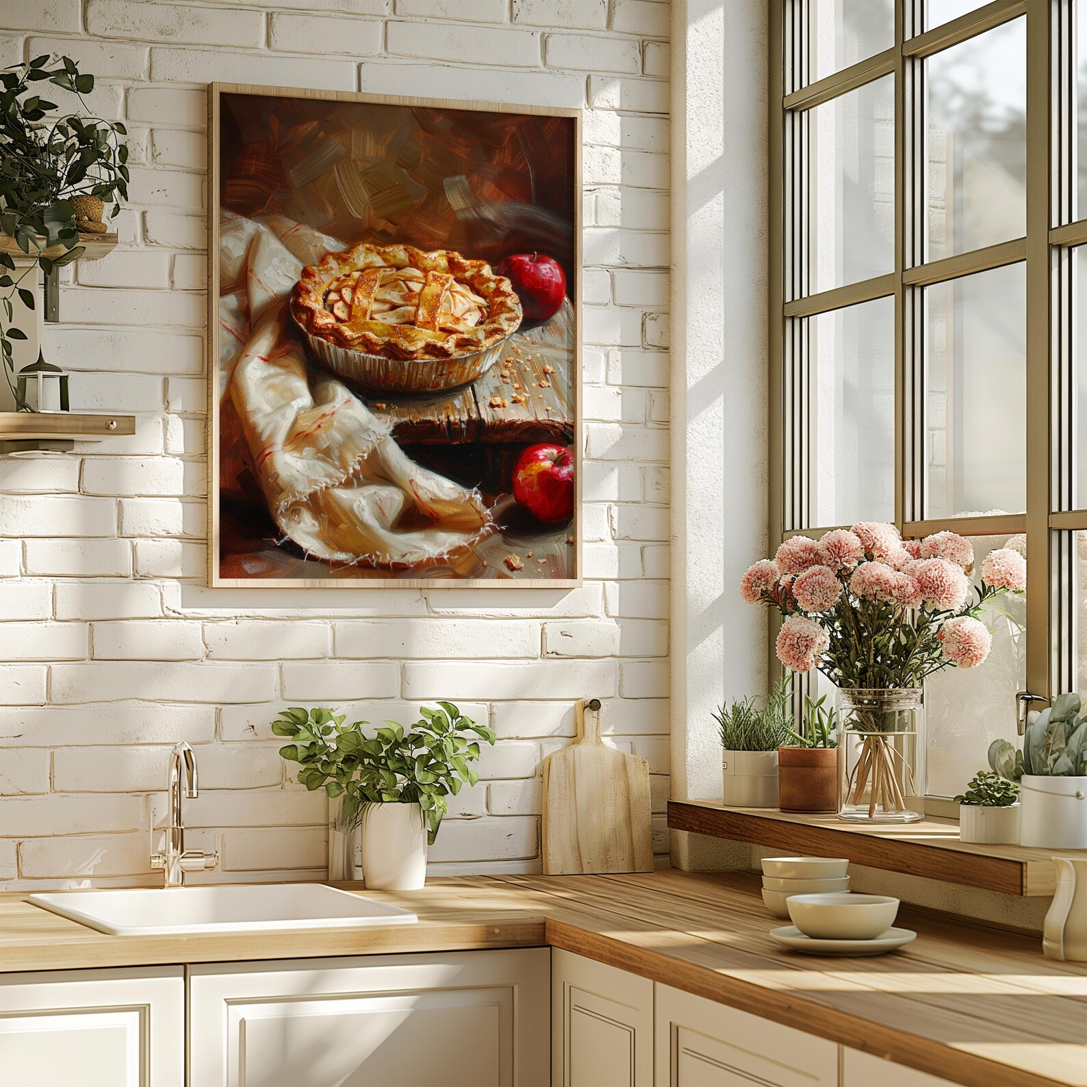 Fall Kitchen Pie Print, Rustic Kitchen Still Life Painting, Food Wall ...