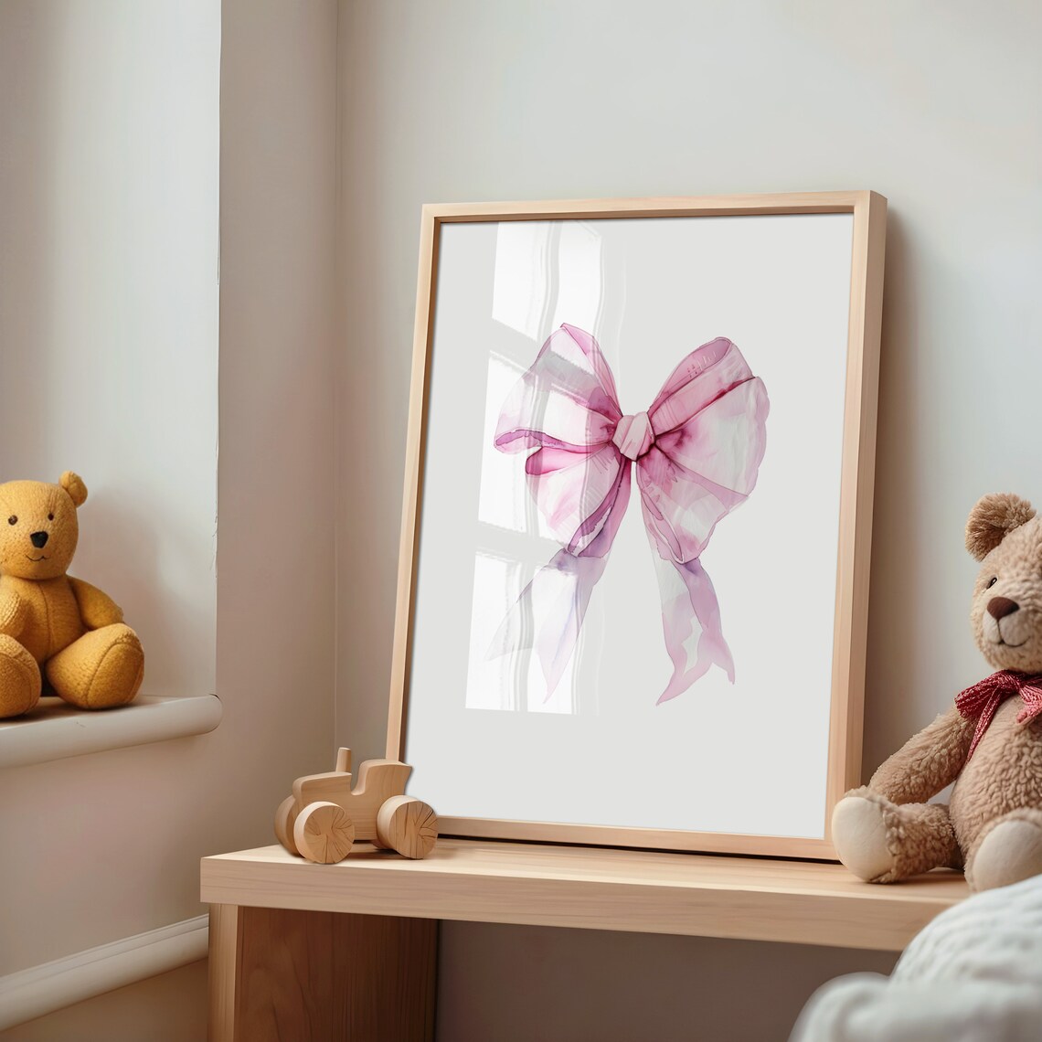 Pink Bow Nursery Print, Watercolor Nursery Bow Decor, Preppy Pink ...