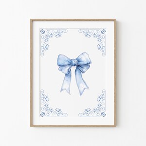 Blue Coquette Bow Printable, Light Blue Nursery Wall Art, Preppy ...