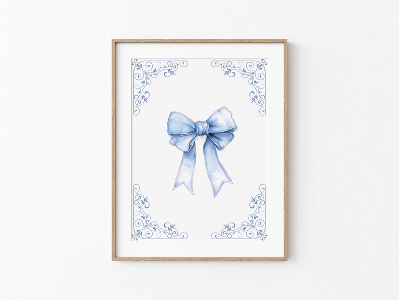 Blue Coquette Bow Printable, Light Blue Nursery Wall Art, Preppy ...