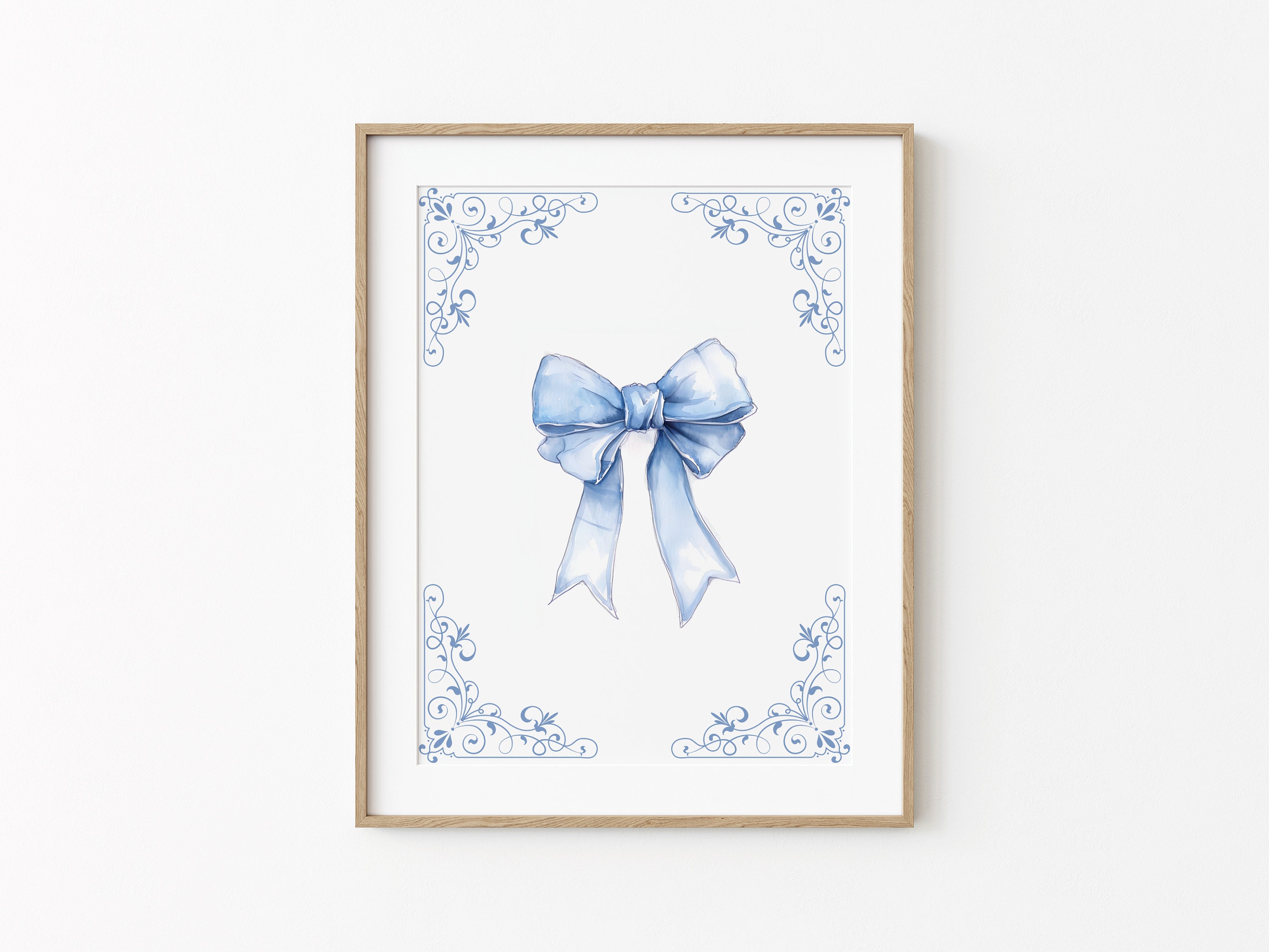 Blue Coquette Bow Printable, Light Blue Nursery Wall Art, Preppy ...