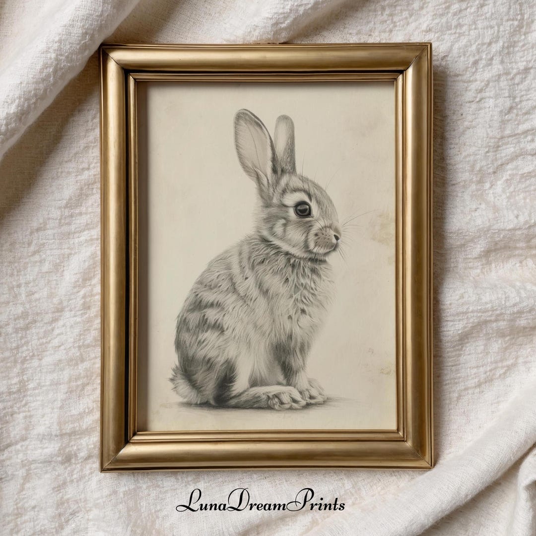 Vintage Bunny Drawing Print, Antique Rabbit Sketch Print, Country ...
