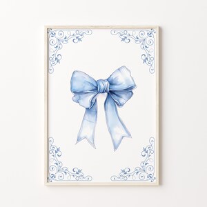 Blue Coquette Bow Printable, Light Blue Nursery Wall Art, Preppy ...