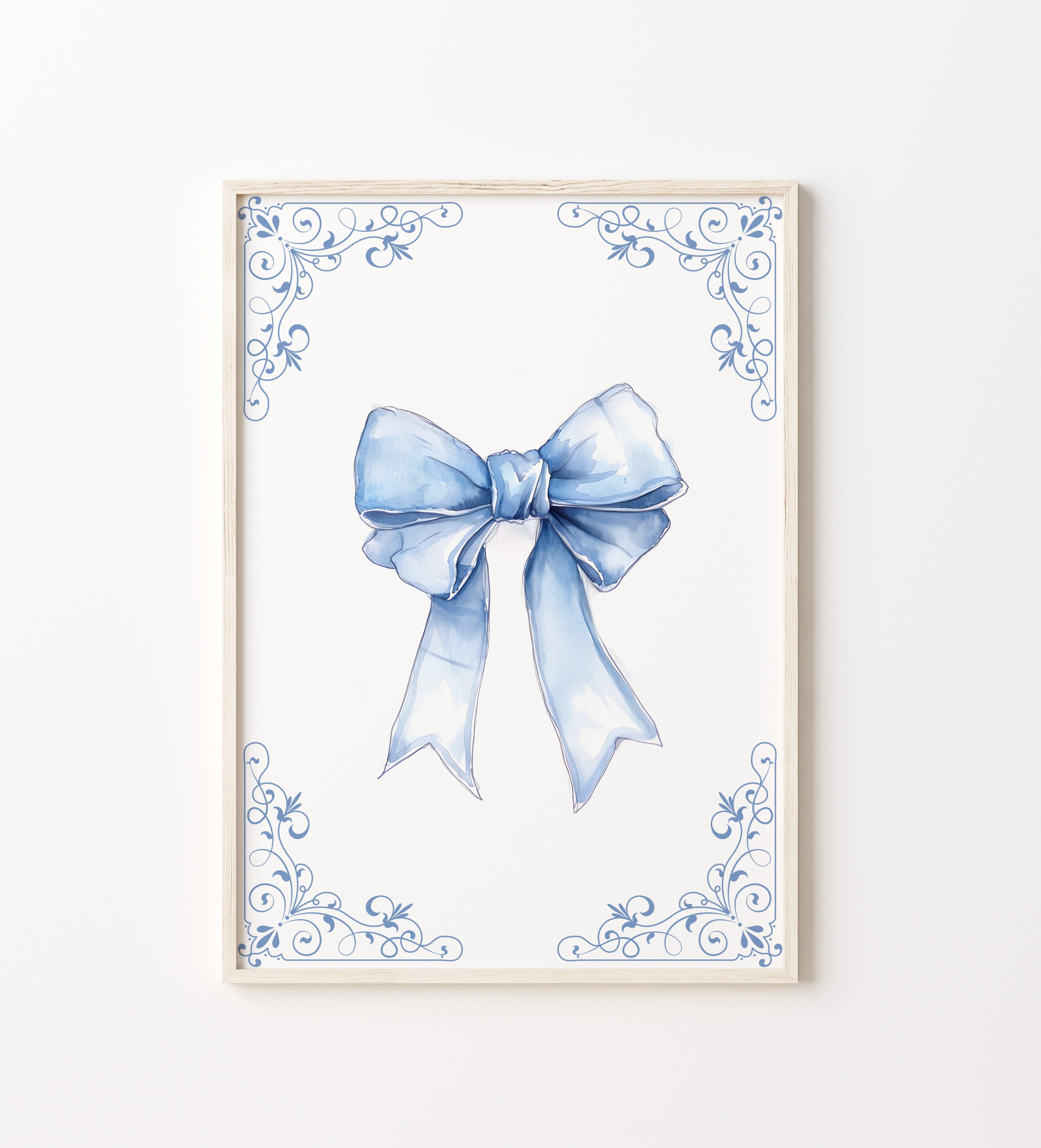 Blue Coquette Bow Printable, Light Blue Nursery Wall Art, Preppy ...