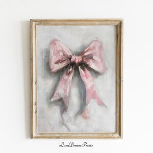 Vintage Pink Bow Painting, Neutral Coquette Room Decor, Girly Nursery ...