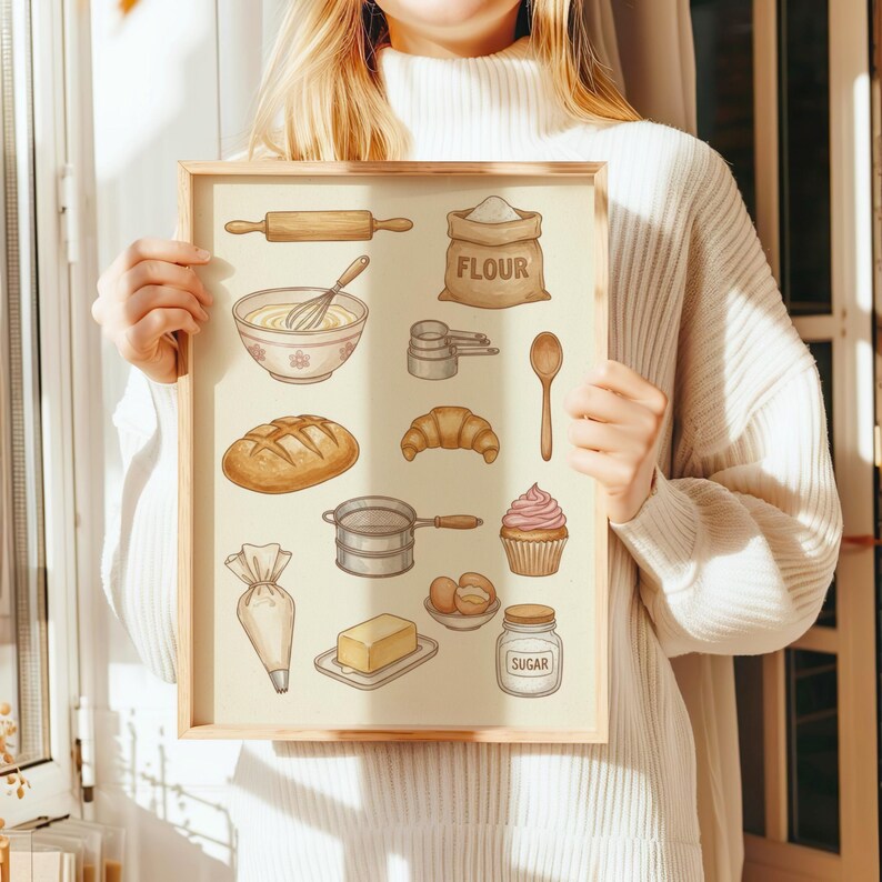 Kitchen Bakery Ingredients Digital Poster, Retro Kitchen Baking Print ...