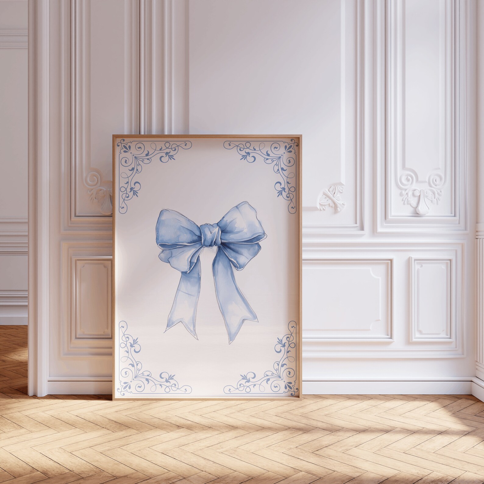 Blue Coquette Bow Printable, Light Blue Nursery Wall Art, Preppy ...