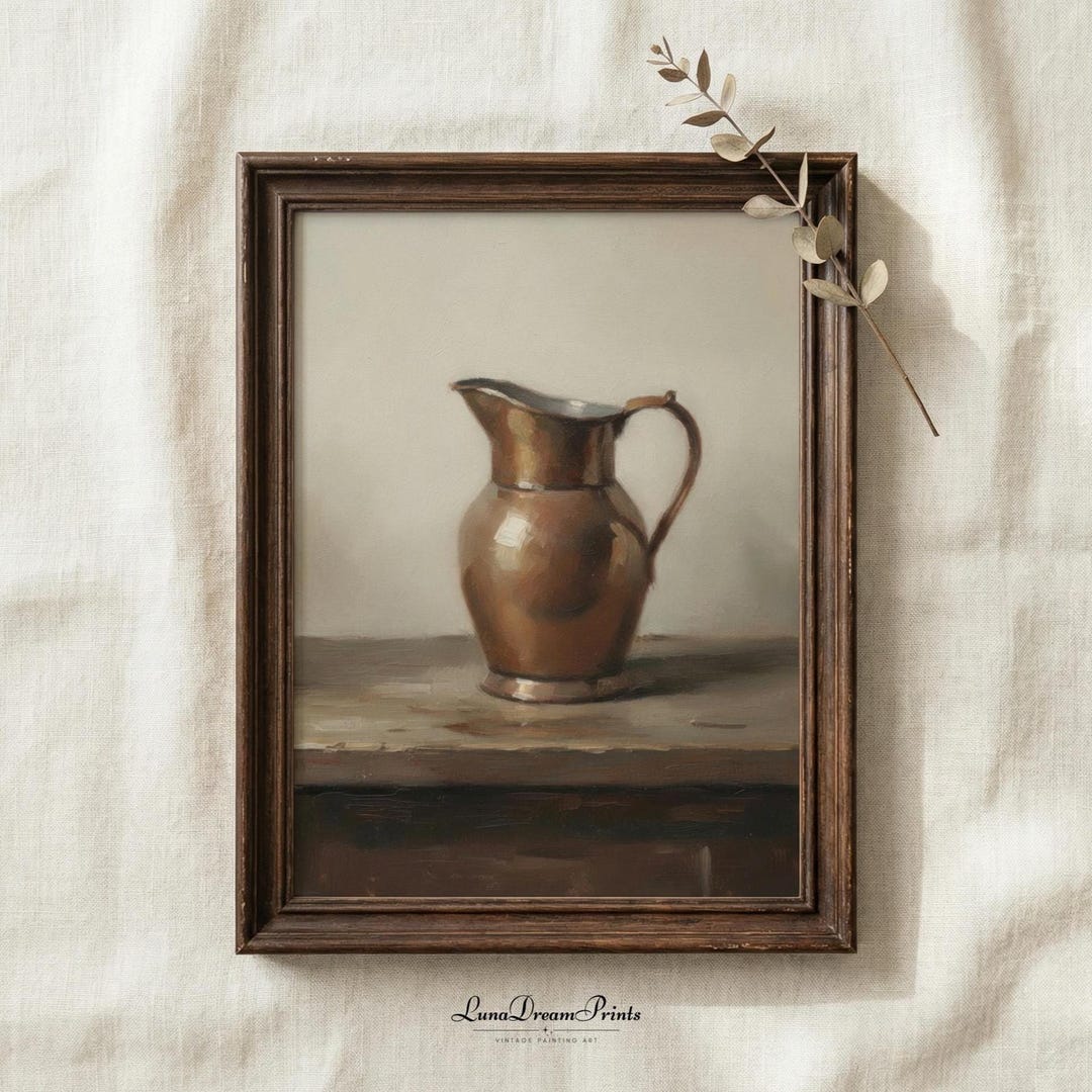 Rustic Kitchen Copper Pitcher Still Life Print, Vintage Homeware Wall ...