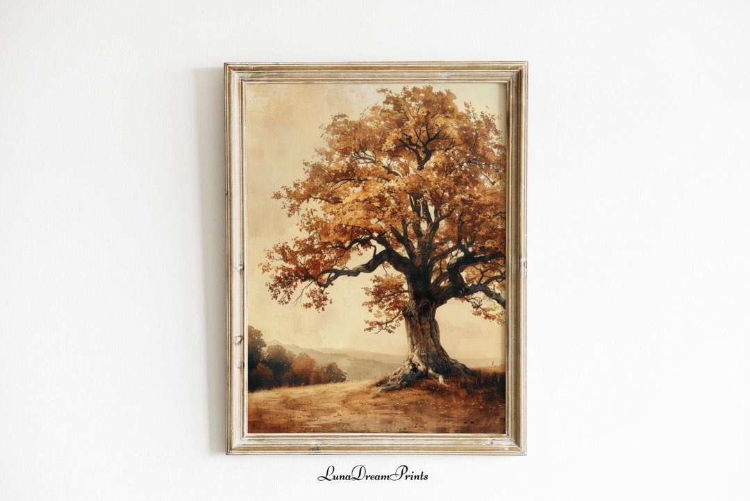 Vintage Fall Tree Print, Rustic Fall Printable Oak Tree Wall Art ...