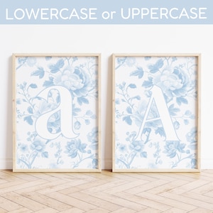 Set of 3 Chinoiserie Custom Floral Letter, Light Blue Home Decor ...
