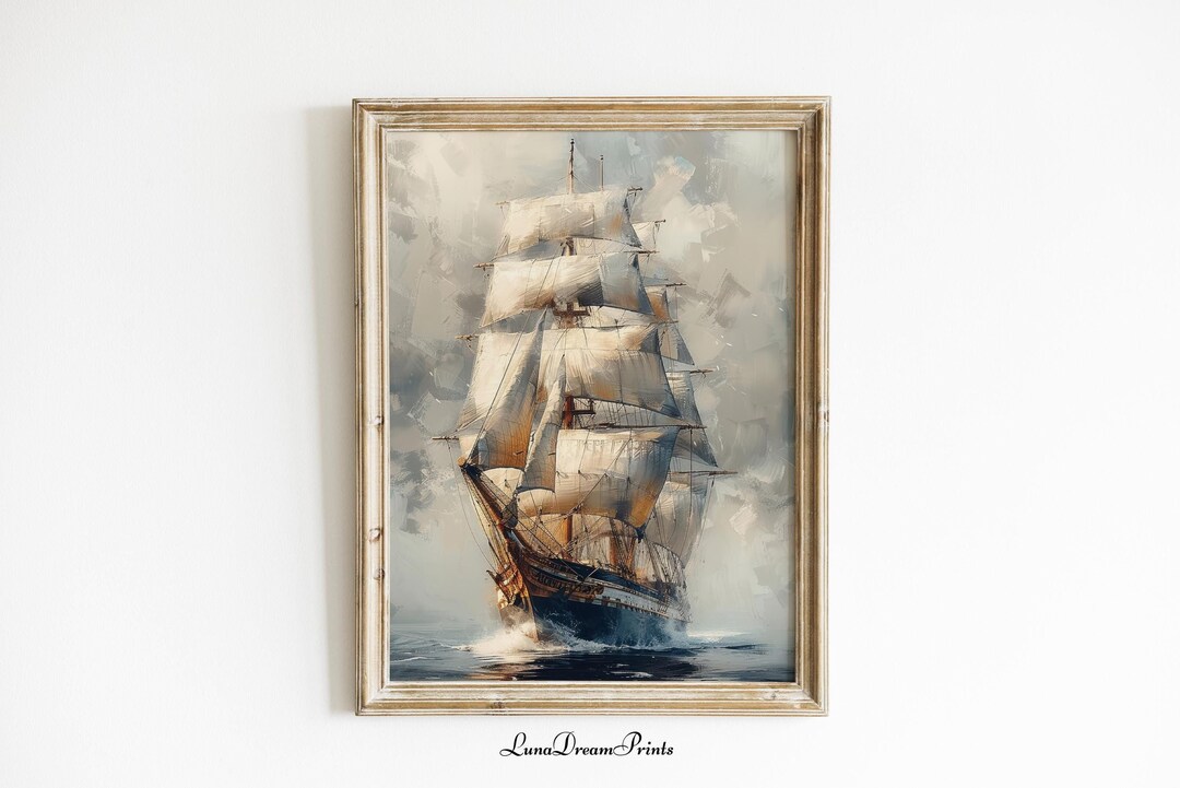 Ocean Old Ship Print, Sailing Ship Sea Painting, Nursery Nautical Decor ...