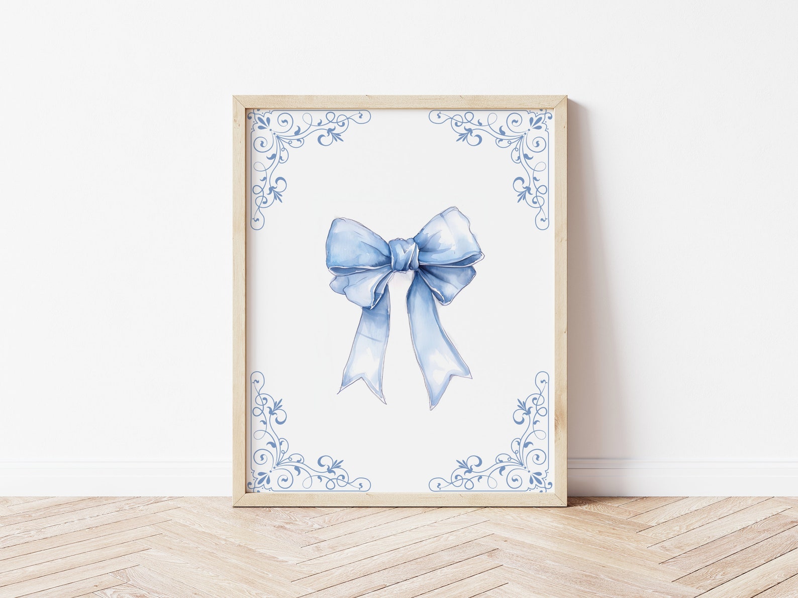 Blue Coquette Bow Printable, Light Blue Nursery Wall Art, Preppy ...
