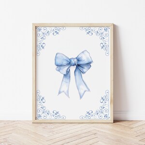 Blue Coquette Bow Printable, Light Blue Nursery Wall Art, Preppy ...