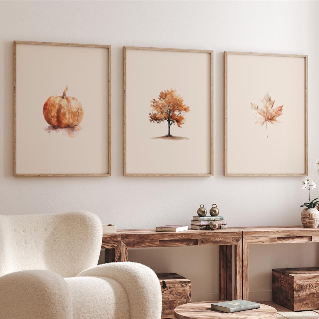 Fall Printable Art Set of 3 Prints, Minimalist Autumn Wall Art ...