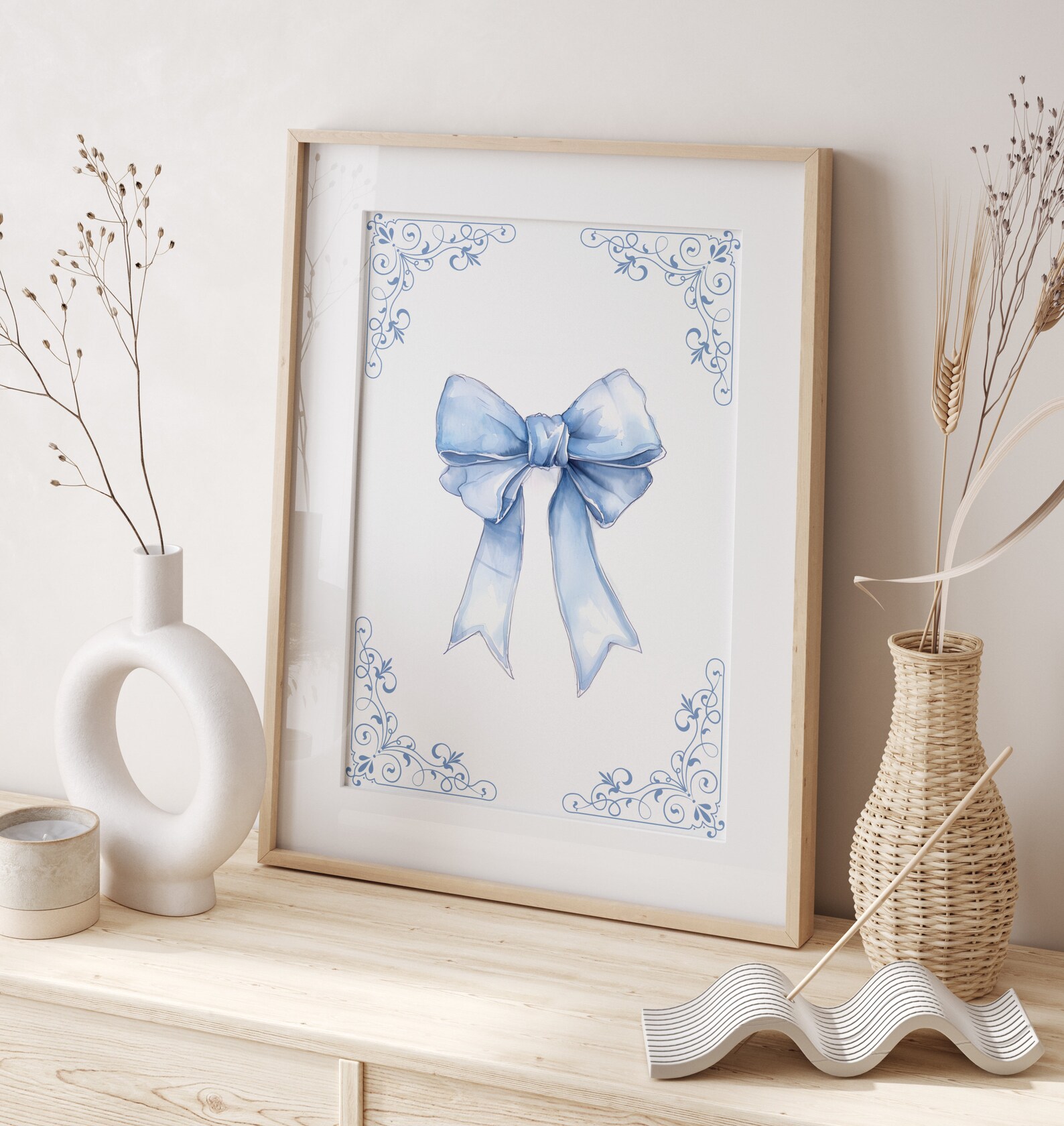 Blue Coquette Bow Printable, Light Blue Nursery Wall Art, Preppy ...