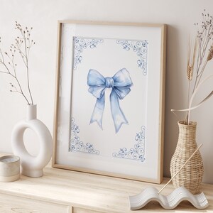 Blue Coquette Bow Printable, Light Blue Nursery Wall Art, Preppy ...