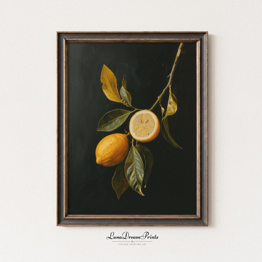 Vintage Kitchen Lemon Printable, Lemon Branch Painting, Still Life ...