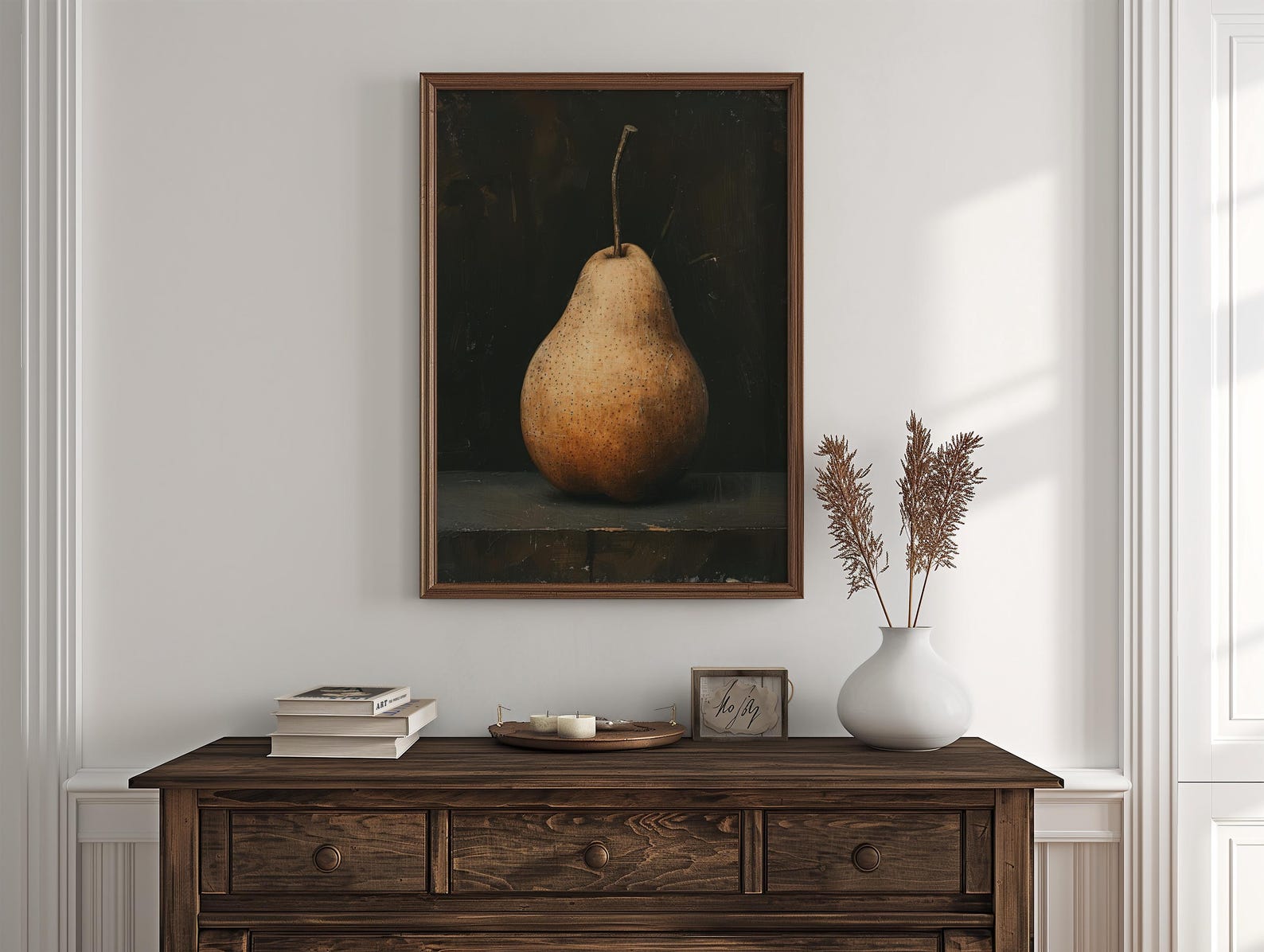 Dark Cottagecore Pear Print, Vintage Kitchen Fruit Painting, Farmhouse ...