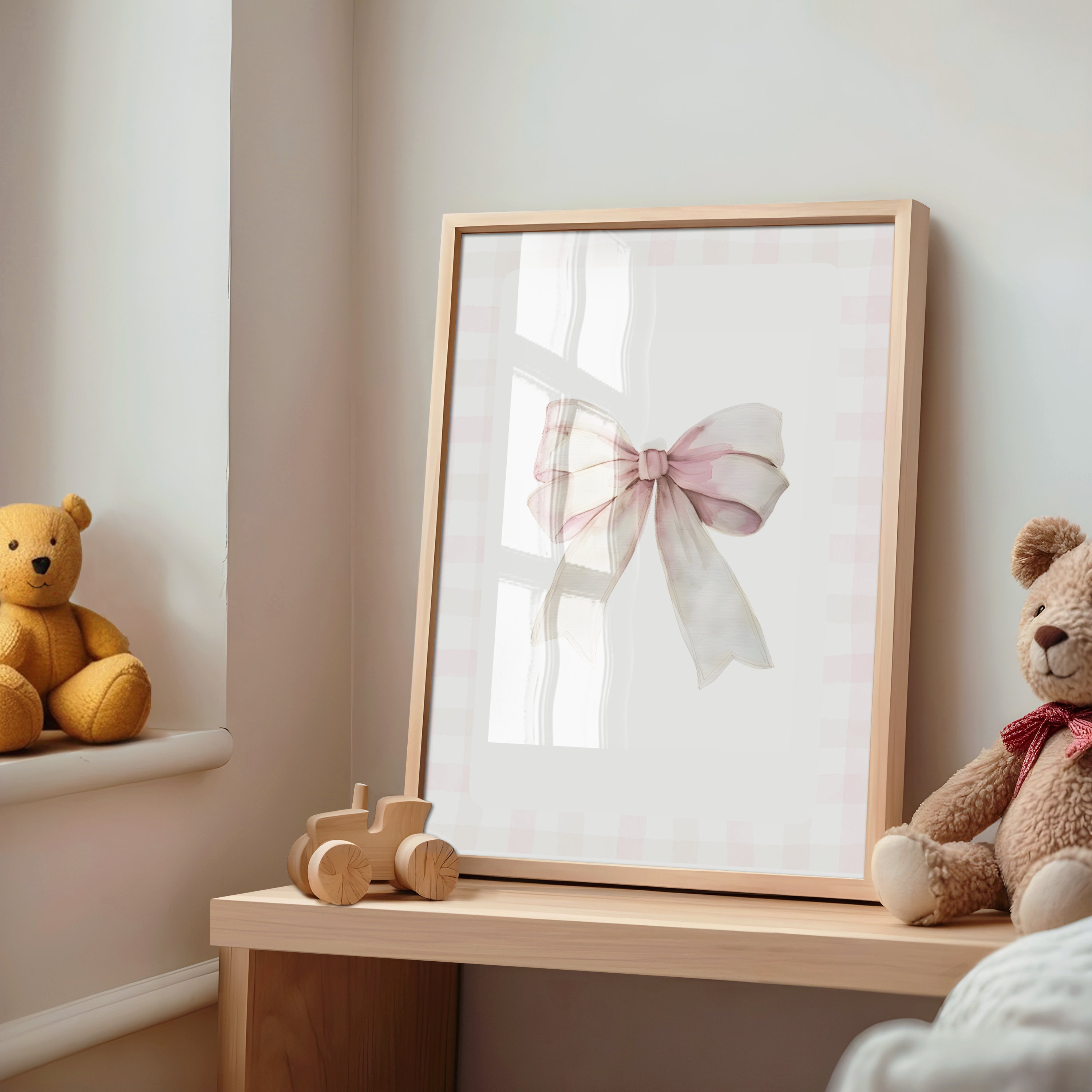 Preppy Pink Coquette Bow Printable, Cream Bow Nursery Print, Trendy ...