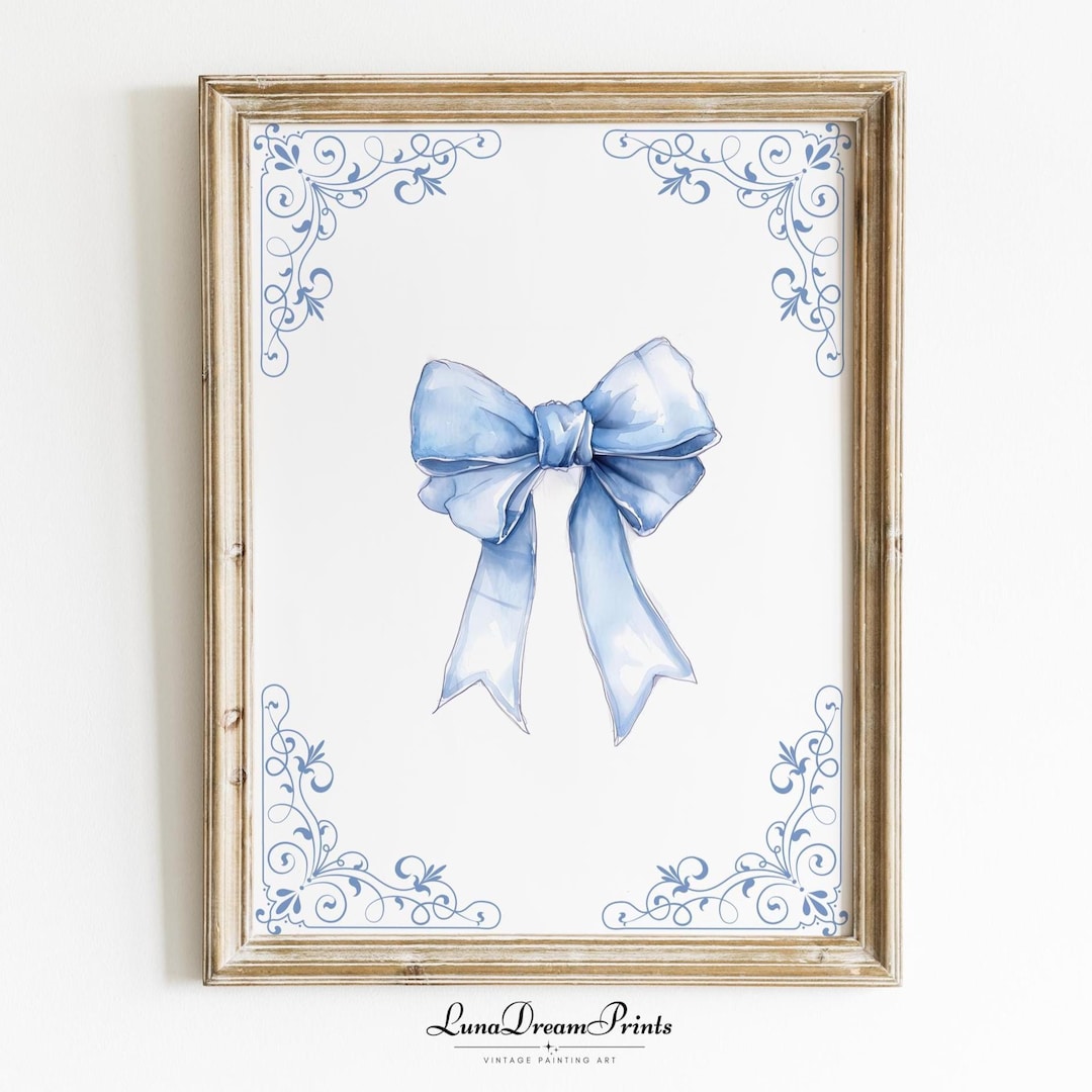 Blue Coquette Bow Printable, Light Blue Nursery Wall Art, Preppy ...