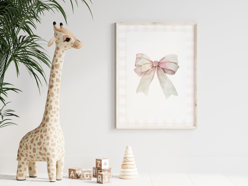 Preppy Pink Coquette Bow Printable, Cream Bow Nursery Print, Trendy ...