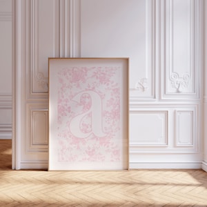 Pink Personalized Letter Chinoiserie Wall Art, Custom White Letter ...