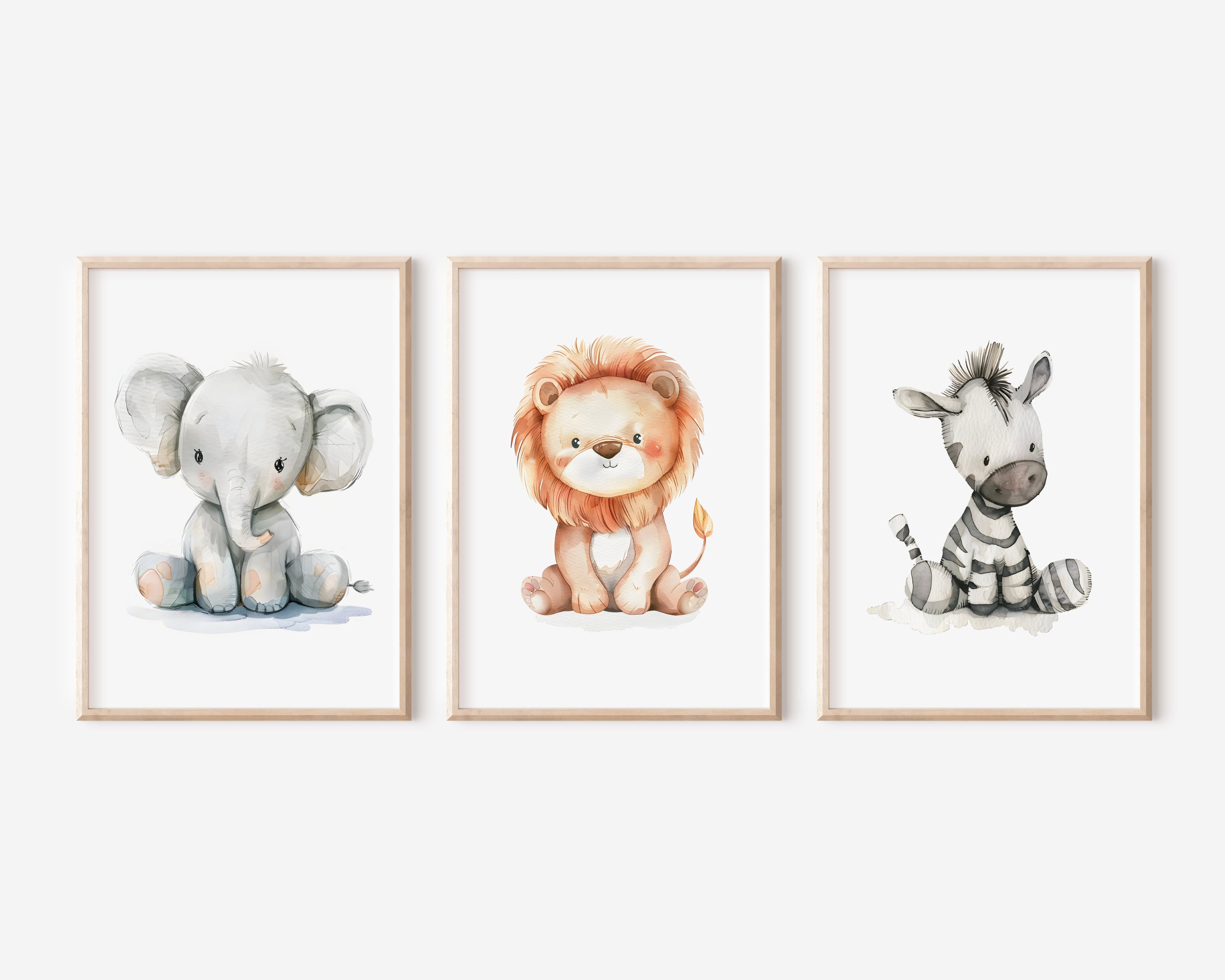 Watercolor Animals Nursery Wall Art, Set of 3 Safari Nursery Baby ...