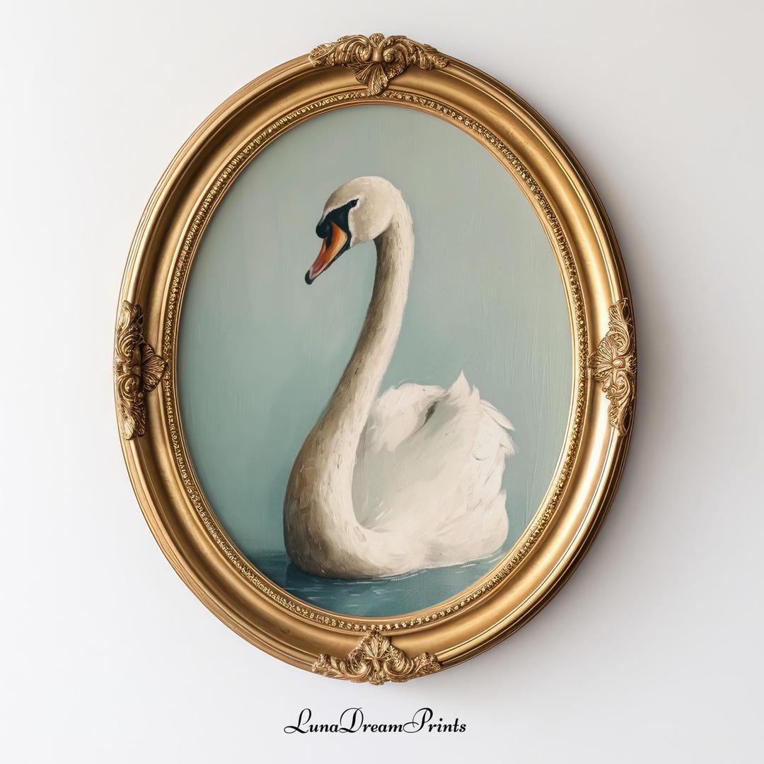Swan Wall Art, Blue Nursery Print, Vintage Farmhouse Painting, Antique ...