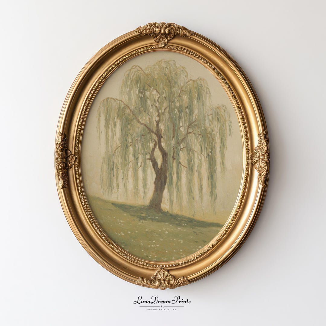 Moody Vintage Willow Tree Wall Art, Antique Botanical Nature Print ...