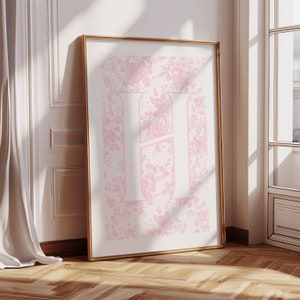 Pink Personalized Letter Chinoiserie Wall Art, Custom White Letter ...