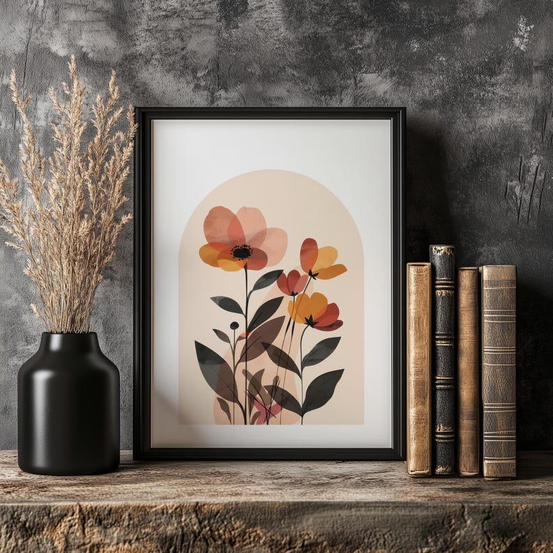 Set of 3 Boho Abstract Flowers Print, Beige Boho Fall Decor, Minimalist ...