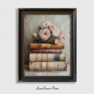 Rustic Spring Books Artwork, Vintage Moody Flowers Painting, Dark ...