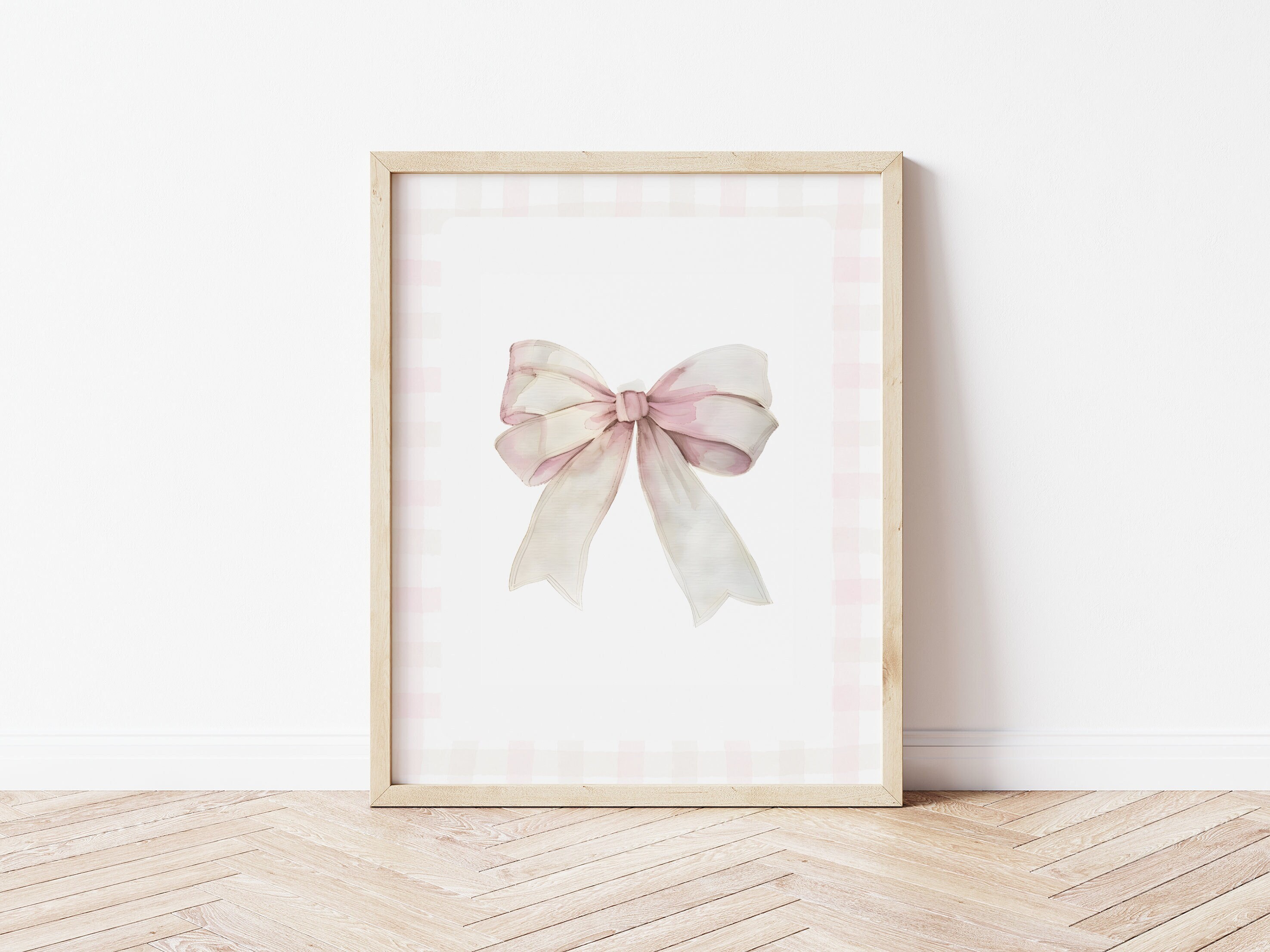 Preppy Pink Coquette Bow Printable, Cream Bow Nursery Print, Trendy ...