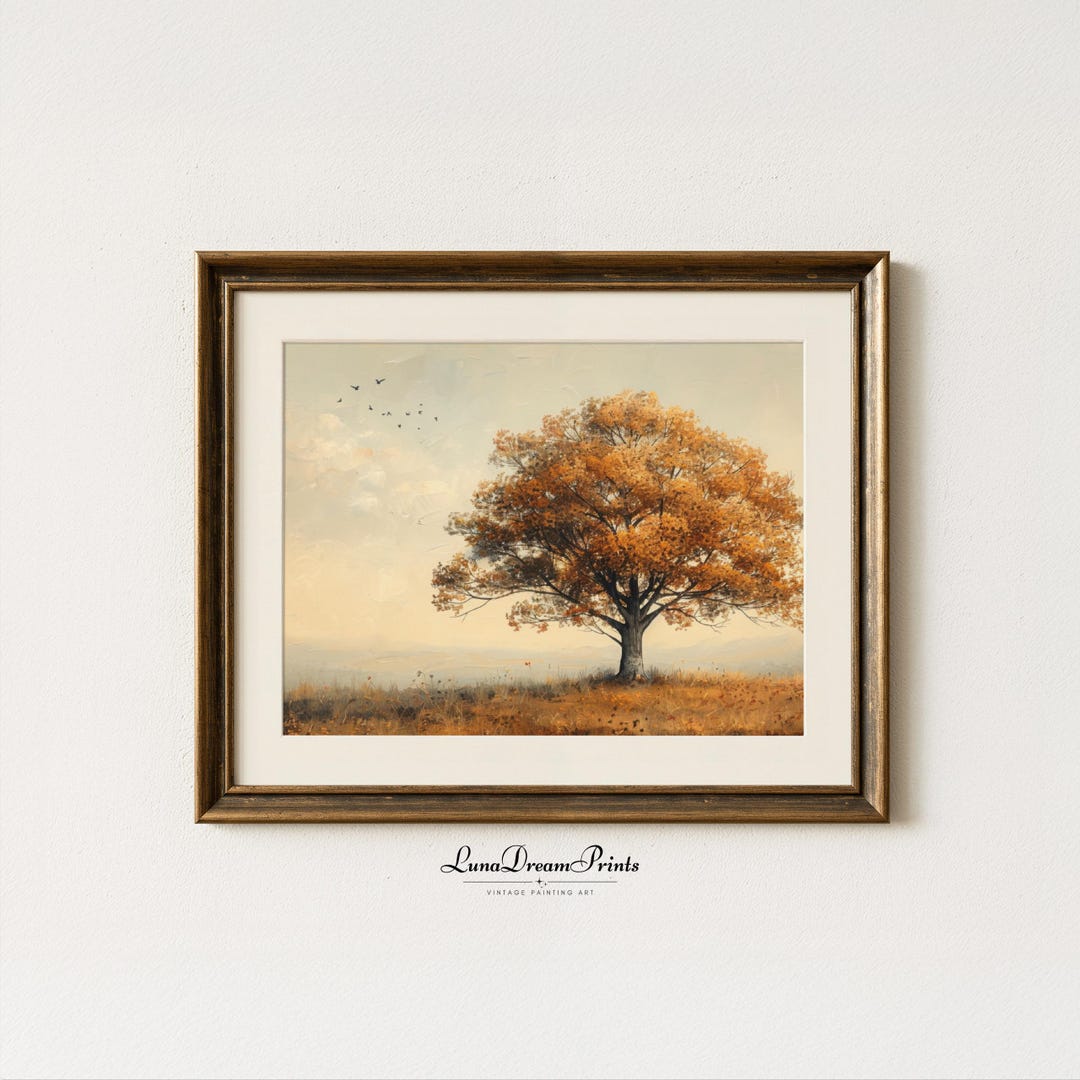 Fall Landscape Tree Print, Vintage Farmhouse Fall Decor, Moody Autumn ...