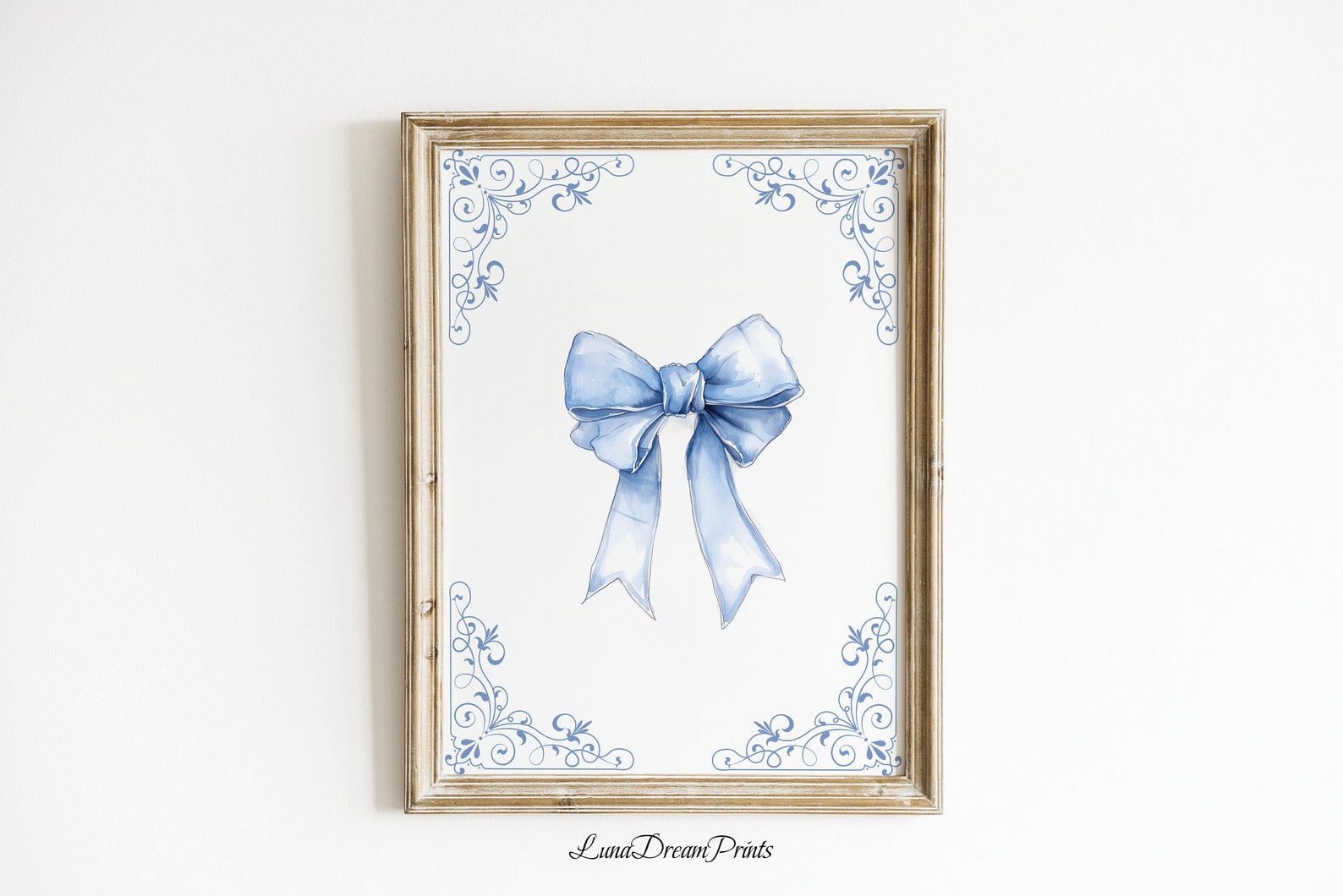 Blue Coquette Bow Printable, Light Blue Nursery Wall Art, Preppy ...