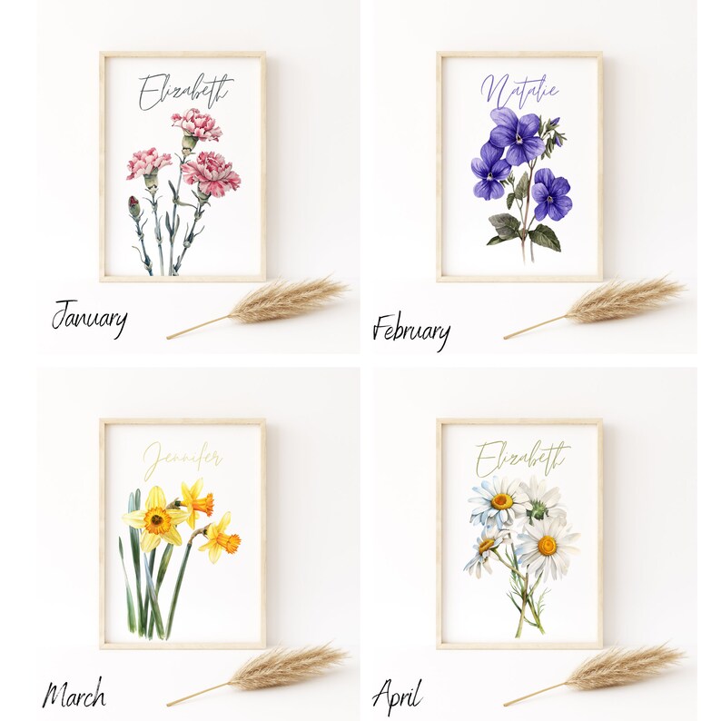 Family Birth Flower Set of 3, Birth Month Flower Print, Modern ...