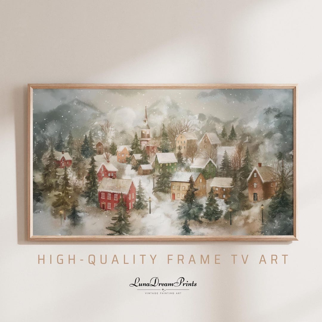 Christmas Village Frame TV Art, Christmas Snowy Town TV Decor, Cozy ...