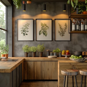 Watercolor Kitchen Herbs, Kitchen Wall Decor, Modern Set of 3 Prints ...