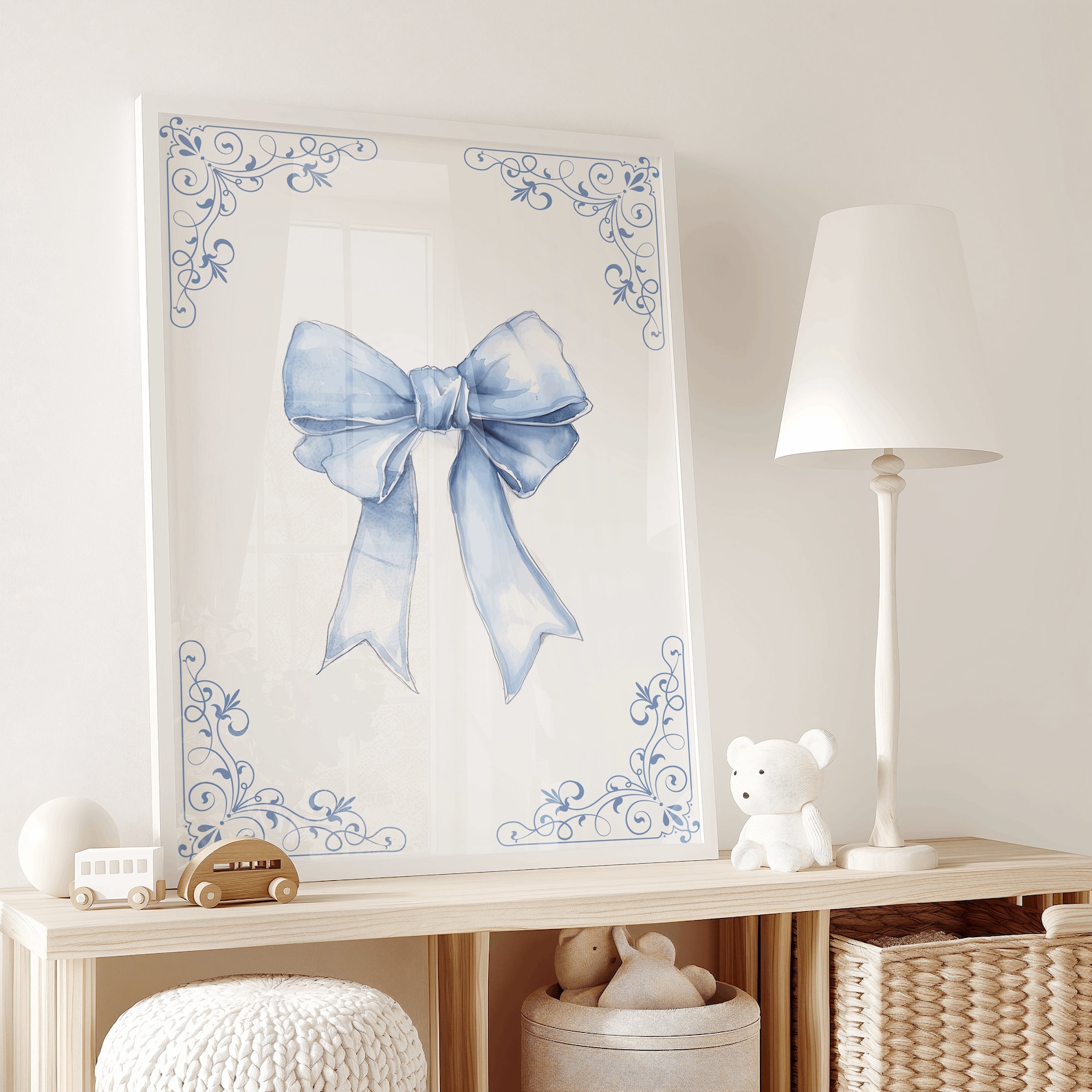 Blue Coquette Bow Printable, Light Blue Nursery Wall Art, Preppy ...